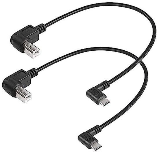 USB B naar type C Kabel 30 cm – 2 Stuks – Haakse Aansluitingen voor ...