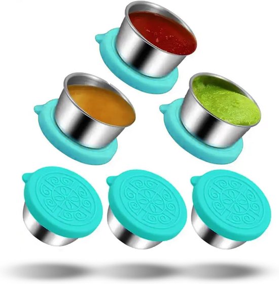 Set van 6 Lekvrije Salsa Containers met Deksel - Herbruikbare RVS ...