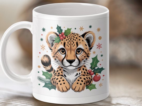Mok Kerst Cheetah Welp, Feestelijke Beker, Schattige Dieren Mok ...