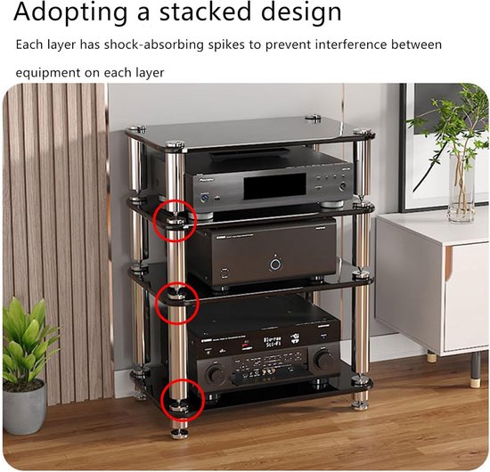 Stereo Audio Meubel met Glas & Hout - AV Rack voor Vinylspeler ...
