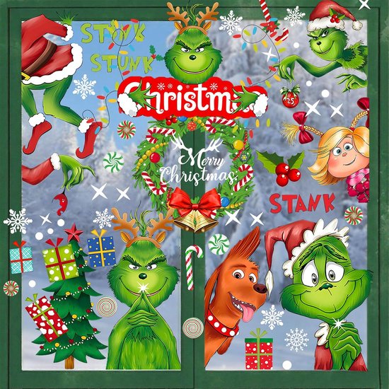 Grinch Stickersticks voor Ramen en Spiegels - 178 Zelfklevende ...