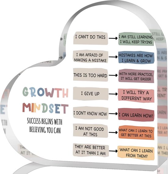 Growth Mindset Decor Acryl Hart – Inspirerende Mental Health Decoratie ...