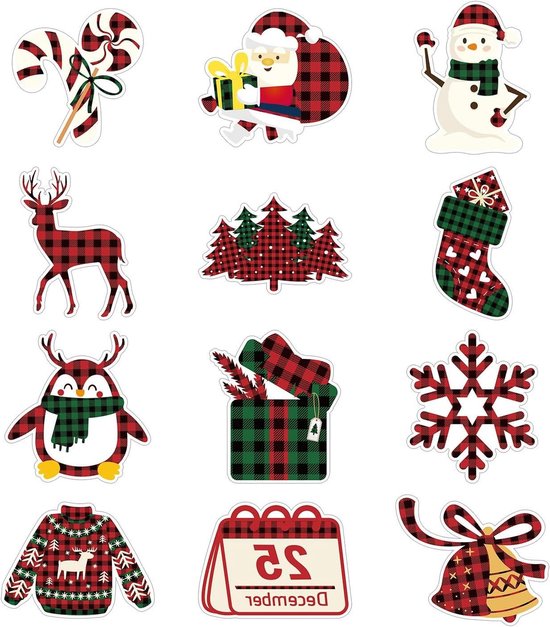 Allecta - Set van 12 kerstmotief koelkastmagneten - Sneeuwman, Kerstman ...