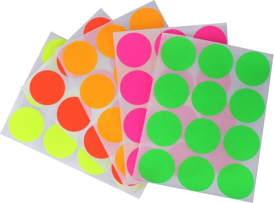 Grote Ronde Kleurcode Stickers 38mm - 5 Neon Kleuren - 60 Stuks ...