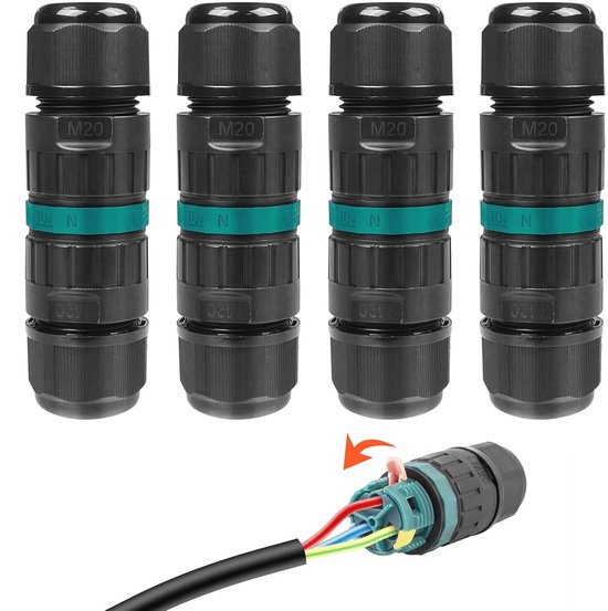 Waterdichte kabelverbinders set van 4 - IP68, 3-polige kabelmof en ...