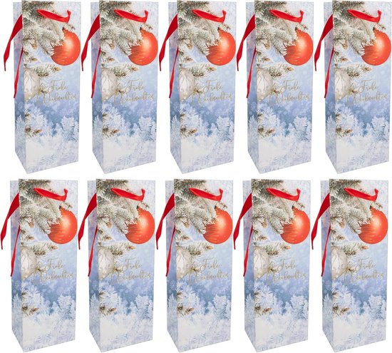 Flessenzakken met Kerstmotief - Pack van 10 - 12 x 36 x 9 cm | bol
