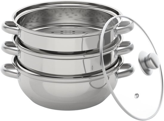 Stoompan Set RVS 28 cm – Stapelbaar – Geschikt voor Alle Warmtebronnen ...