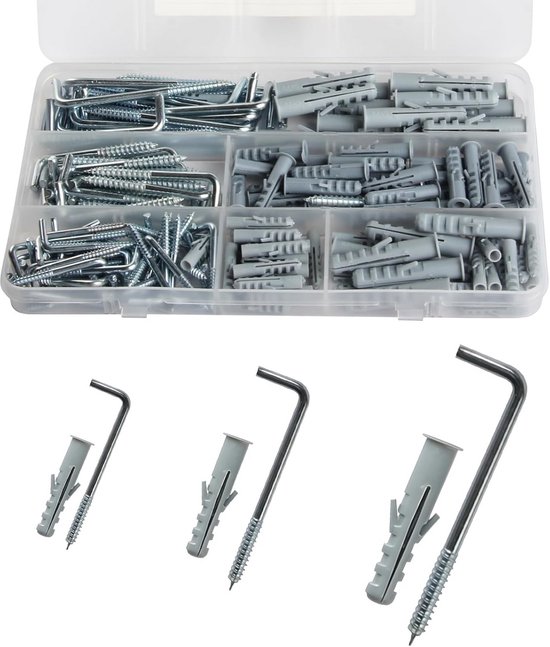 180 delig Assortiment Schroefhaken met Pluggen - L-Haken voor Ophangen ...