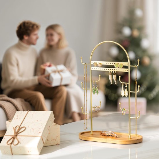 Luxe Sieradenstandaard – Goud | 3-delige Sieradenorganizer met Houten ...