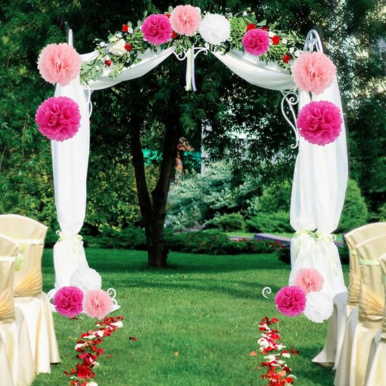 24-delige Zijdepapieren Pompons Decoratieset in Roze Tinten voor ...