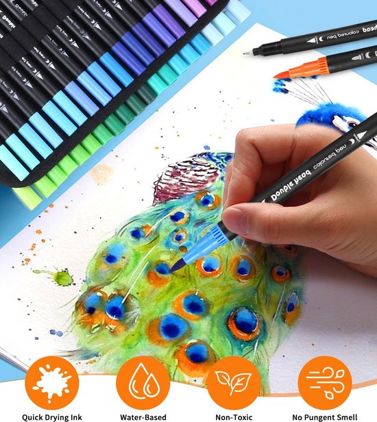 Set van 120 Brush Pennen - Dubbele Punt, Wateroplosbare Marker Stiften ...
