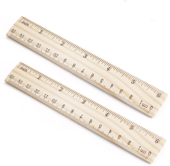 2 Stuks Houten Liniaal 15 cm / 6 Inch - Dubbele Schaalverdeling in ...