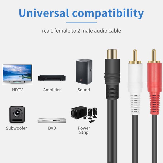 RCA Y Splitterkabel Vrouwelijk naar Dual Mannelijk Stereo Audio ...