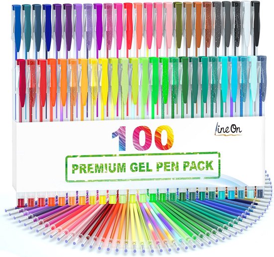 Ensemble de 50 Stylos Gel de Couleur - 100 Pièces avec Recharges pour ...