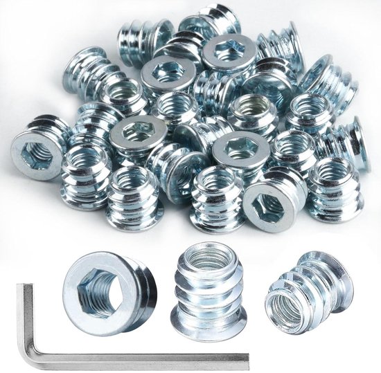 Inschroefmoeren voor hout - Inschroefmoeren M6 x 10 mm - 50 stuks | bol