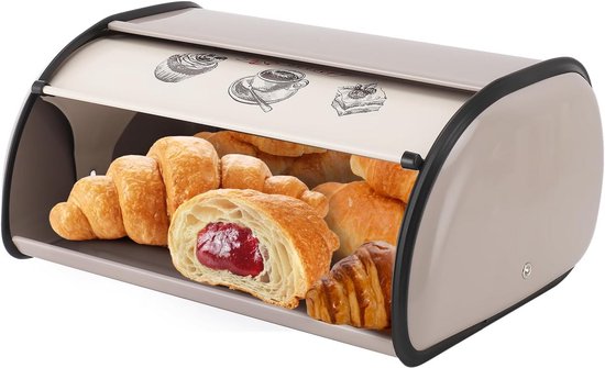 Metalen broodtrommel met roldeksel voor vers brood en baksel - 34,5 x ...