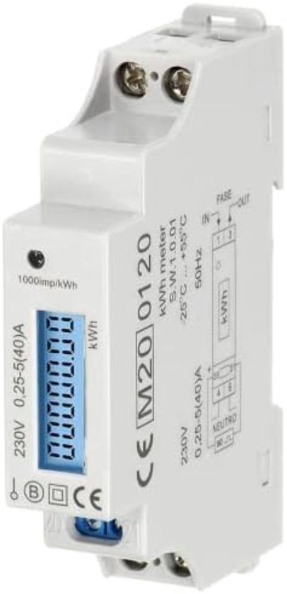 Energiemeter - Stroommeter - Elektriciteitsmeter - 1 Fase - 40A - MID ...
