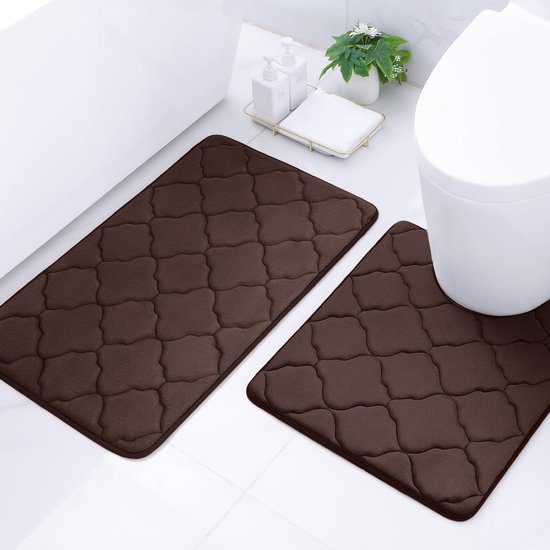 Unyqoos® Comfortabele en absorberende bruine badmat set met antislip ...