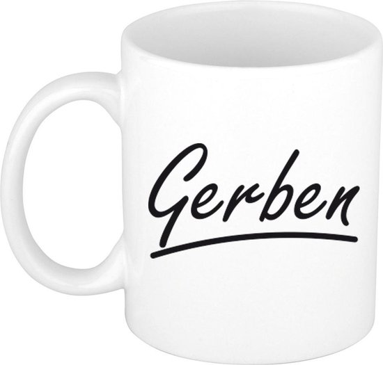 Gerben naam cadeau mok / beker met sierlijke letters - Cadeau collega ...