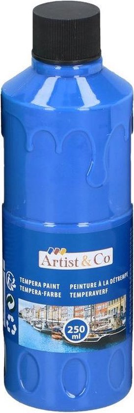 1x Hobby/knutsel acrylverf / temperaverf - Blauw - Fles 250 ml - Blauwe ...