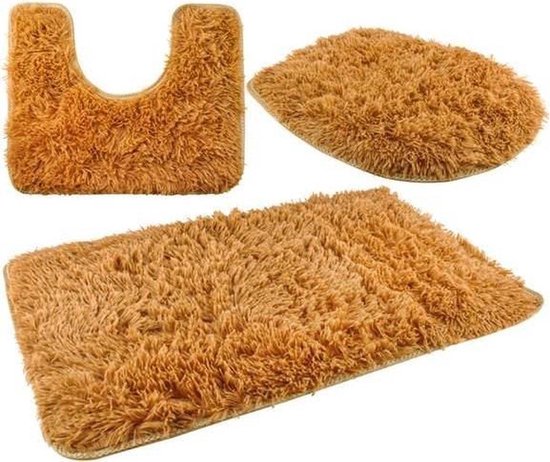 3 Delig Badmat Set, Bruin, WC mat, Badkamer Set | bol.com