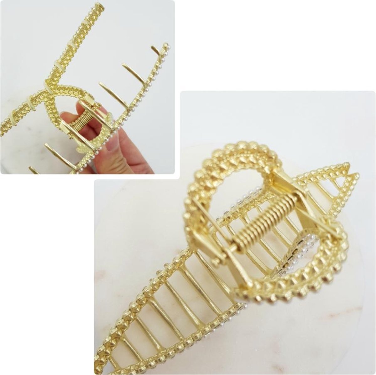Mooie haarklem Happy- XL Spiraal haarklem goud, parels-Youhomy ...
