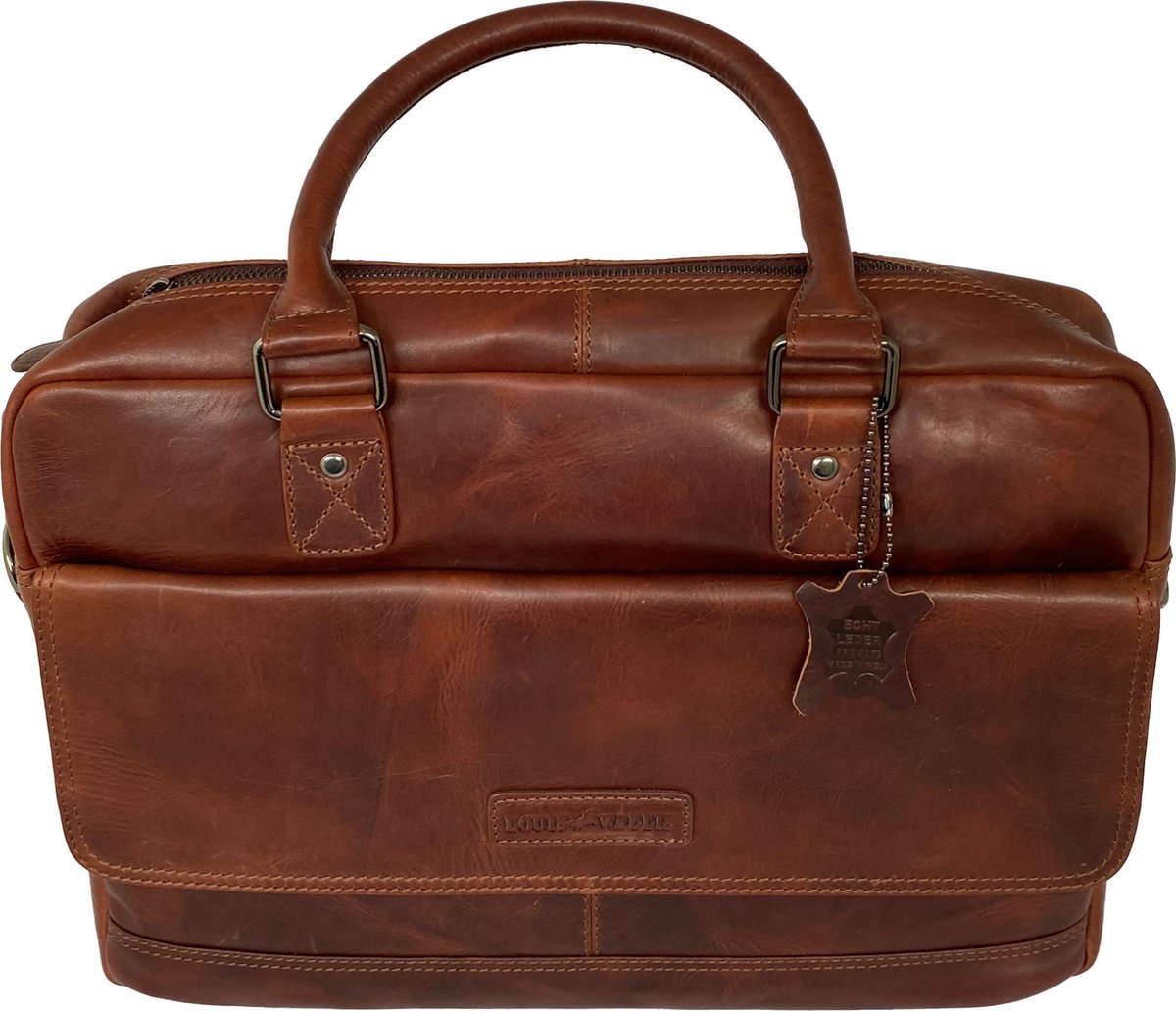 Louis Wallis Luxe laptop tas heren schoudertas heren met laptopvak leer ...