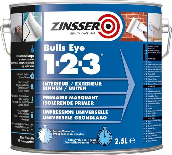 Zinsser Bulls Eye 1-2-3 - Hechtprimer, Sealer en Stain Blocker - 2,5L | bol