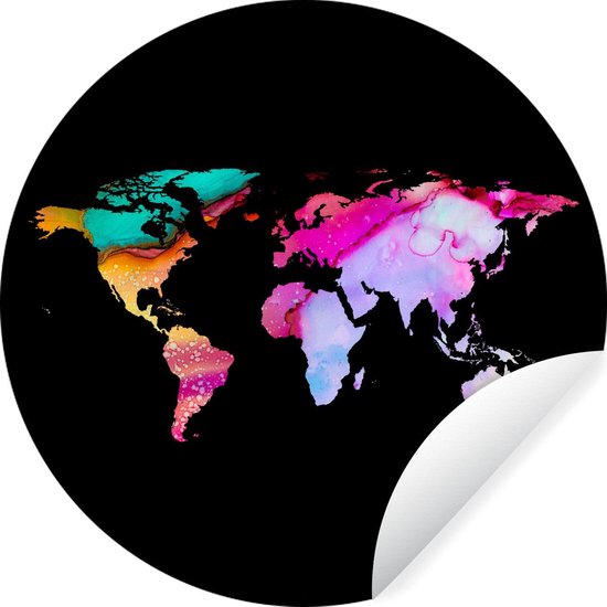 WallCircle - Muurstickers - Behangcirkel - Wereldkaart - Kleuren - Verf - ⌀ 120 cm -... | bol
