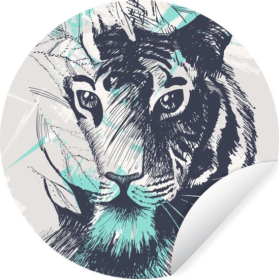 WallCircle - Muurstickers - Behangcirkel - Tijger - Abstract - Blauw - 80x80 cm -... | bol