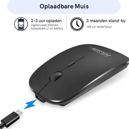 Draadloze Muis - Bluetooth - USB Muis- Oplaadbare Computermuis ...