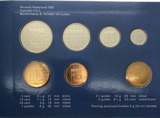 Set munten 1991 - 5 Gulden - Rijksdaalder - gulden - 25 cent - 10 cent ...
