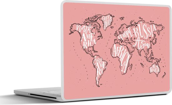 Laptop sticker - 15.6 inch - Wereldkaart - Roze - Letters | bol.com