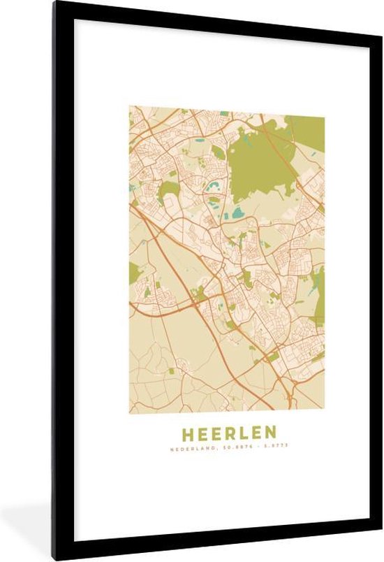 Fotolijst incl. Poster - Stadskaart - Heerlen - Vintage - 80x120 cm - Posterlijst -... | bol