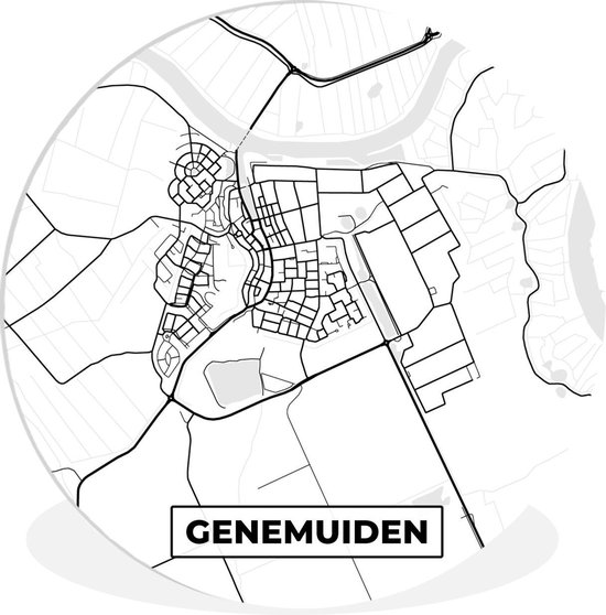 WallCircle - Schilderij - Kaart Genemuiden - Zwart En Wit - 150 X 150 ...