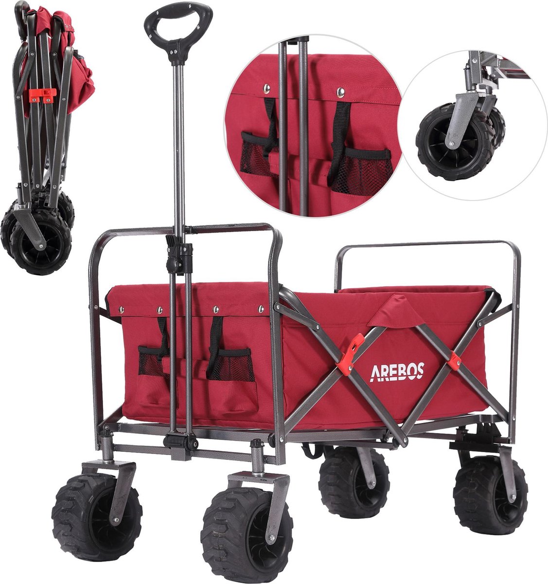 AREBOS Bolderkar Opvouwbare - Bolderkar Luchtbanden - Strandkar - Rood | bol.com