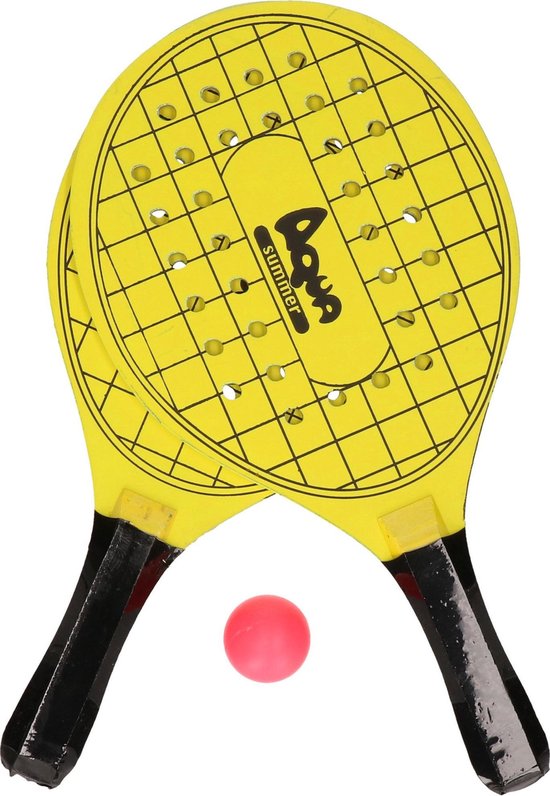 Gele beachball set met tennisracketprint buitenspeelgoed - Houten ...
