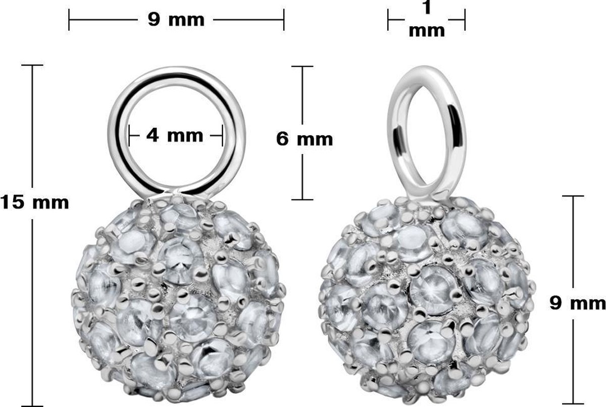 Quiges - Oorbedels Hanger Bol met Zirkonia Stenen 9mm voor Hoop Oorringen - Dames... | bol