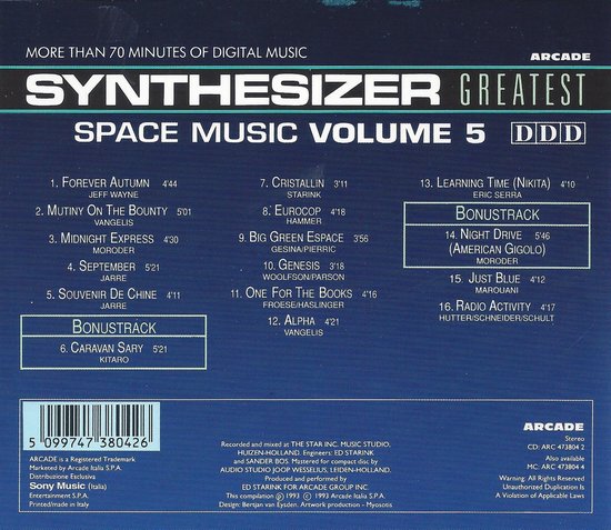 Synthesizer Greatest - Space Music Volume 5, Ed Starink | Muziek | bol