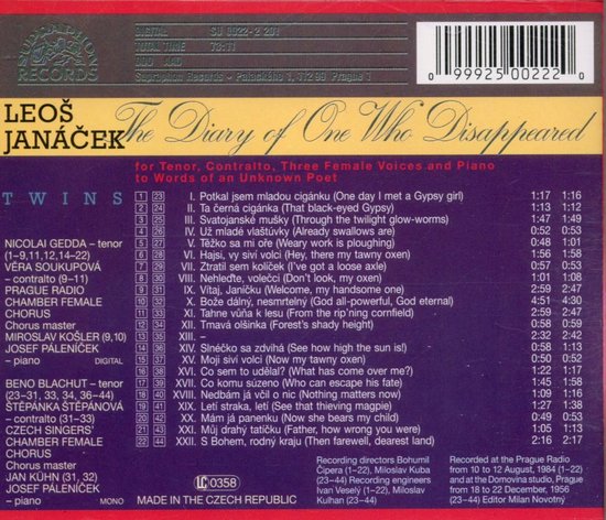 Czech Singer's Female Chorus - The Diary Of One Who Disappea. (CD ...