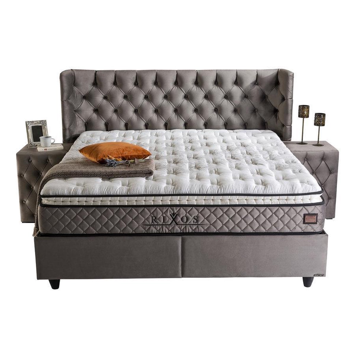 Opberg Boxspring Rixoss Grijs - 2persoons Boxspring met opbergruimte ...