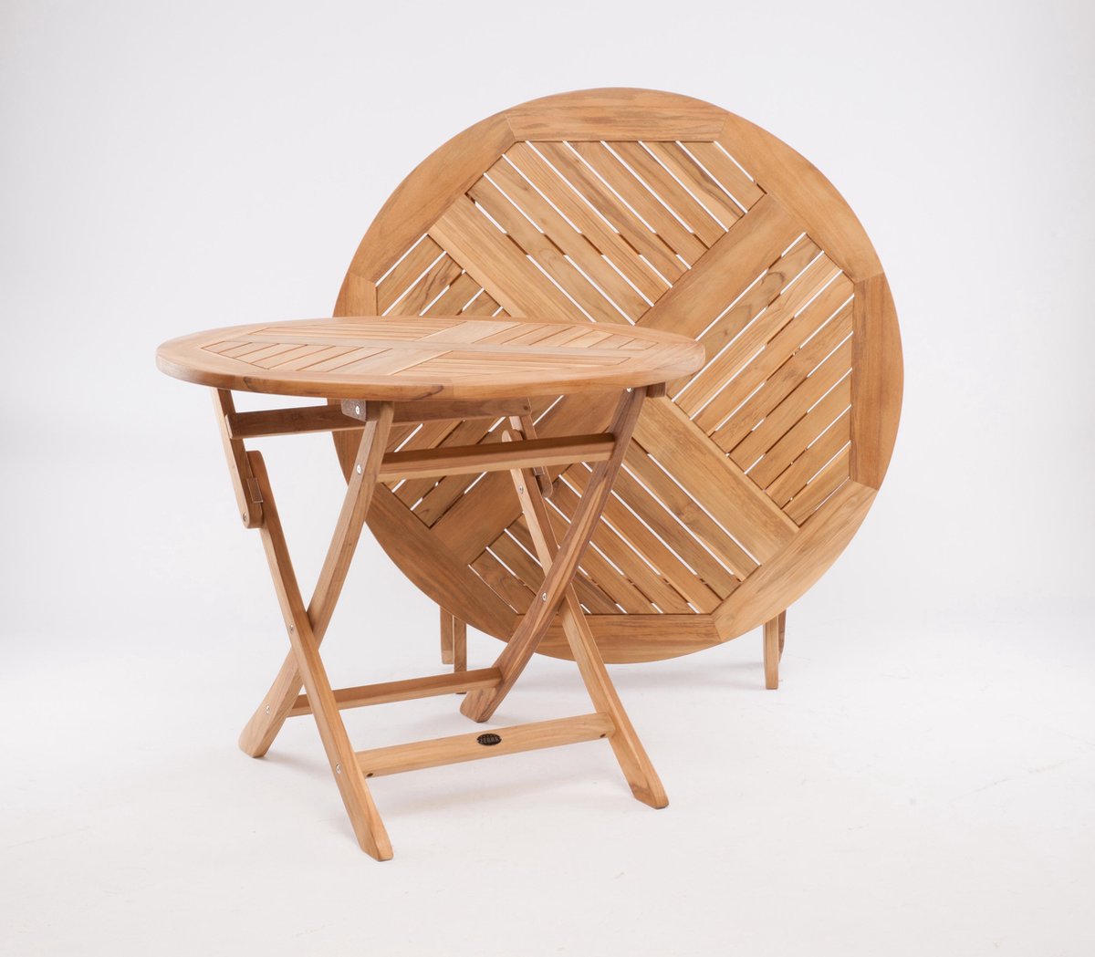 Zebra teak tuintafel Poker-90 cm, rond, inklapbaar, RVS beslag | bol.com