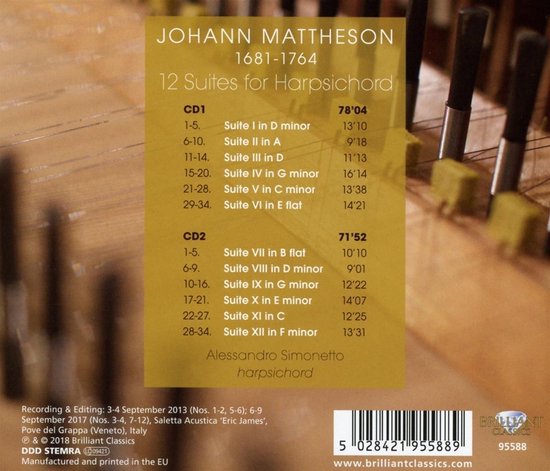 Alessandro Simonetto - Mattheson:12 Suites For Harpsichord (CD ...