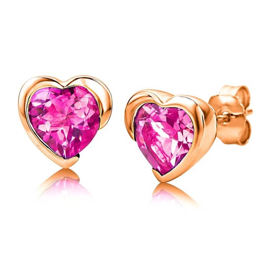Majestine 925 Zilveren Hartvormige Oorknoppen Rosékleurig met ...