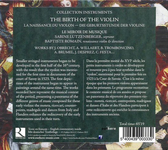 Le Miroir De Musique, Baptiste Romain - The Birth Of The Violin (CD ...