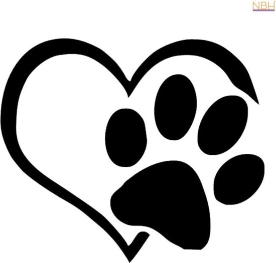 Autosticker Zwart Hartje Met Honden Poezenpootje Bol