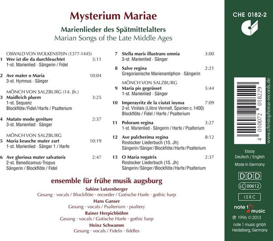 Mysterium Mariae - Marian Songs Of The Late Middle, Ensemble Fruhe ...
