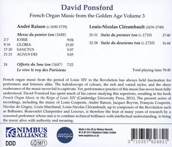 Ponsford David - French Organ Music Volume Three (CD), Ponsford David ...