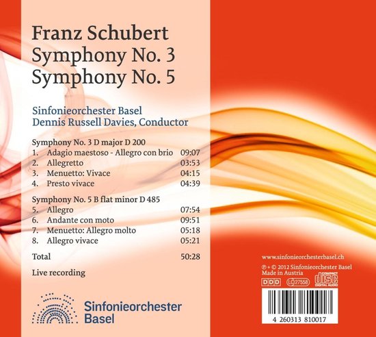 Sinfonieorchester Basel, Dennis Russell Davies - Schubert: Symphonies 3 ...