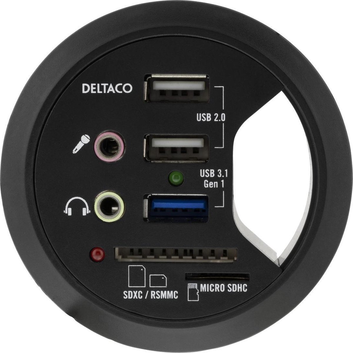 Deltaco VR-819, Desktop USB-hub, 1 x USB-A 3.1 Gen1, 2x USB-A 2.0, 2x3 ...